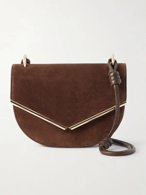 AQUAZZURA Galerie Leather-trimmed Suede Shoulder Bag - Brown