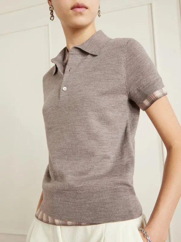 Acne Studios Layered Checked Wool Polo Shirt - Brown