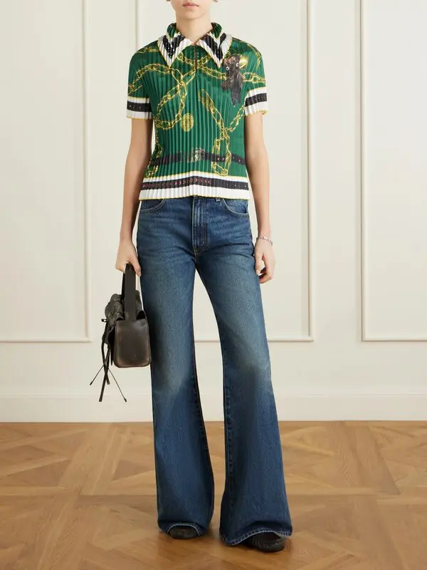 Acne Studios Pleated Printed Twill Polo Shirt