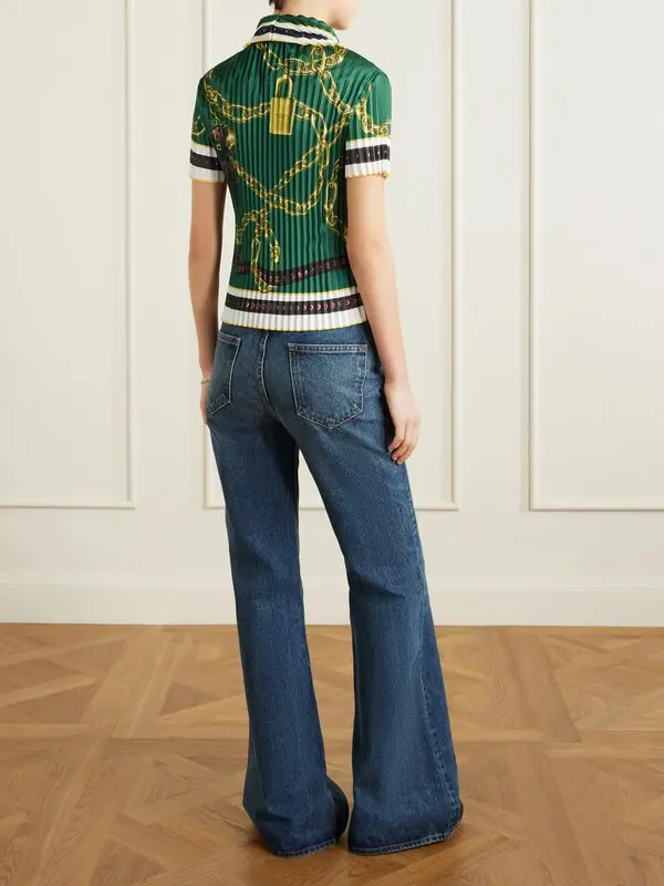 Acne Studios Pleated Printed Twill Polo Shirt