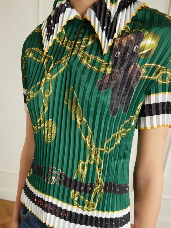 Acne Studios Pleated Printed Twill Polo Shirt
