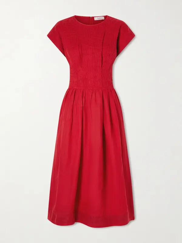 Sea Imogen Smocked Pleated Ramie Midi Dress
