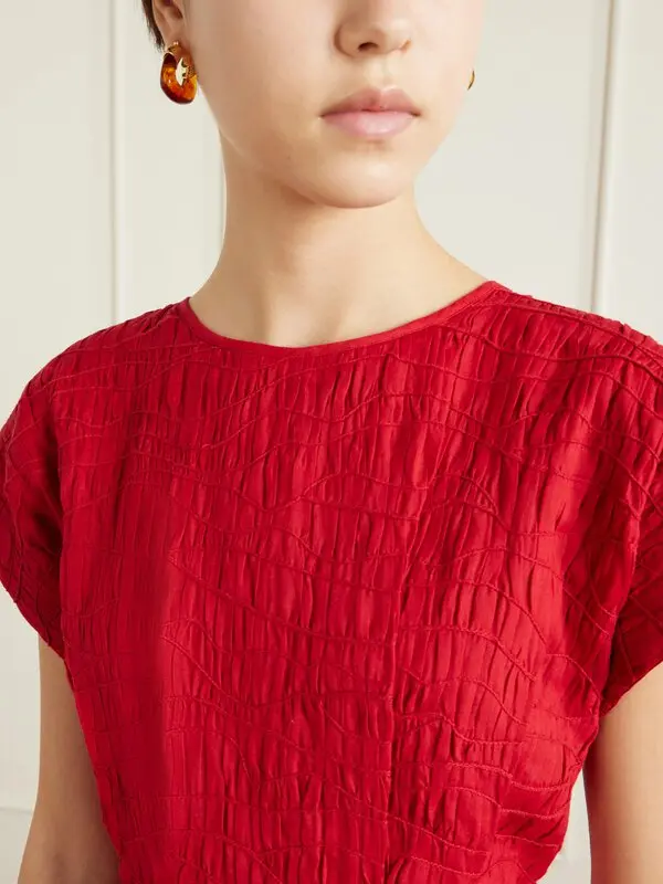 Sea Imogen Smocked Pleated Ramie Midi Dress