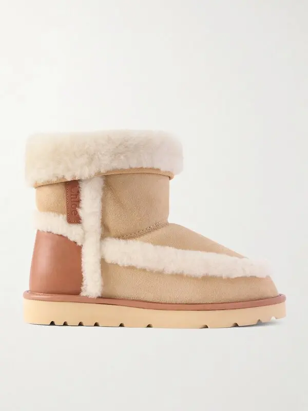 Chloé Dolcie Shearling-trimmed Suede Ankle Boots - Neutrals