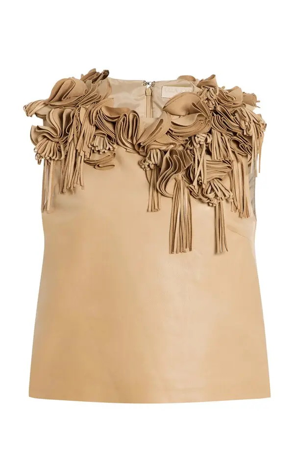 Ulla Johnson Marlowe Floral Leather Top - Neutral