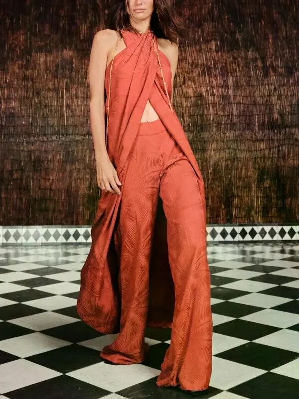 Johanna Ortiz Palm Motif Palazzo Pants