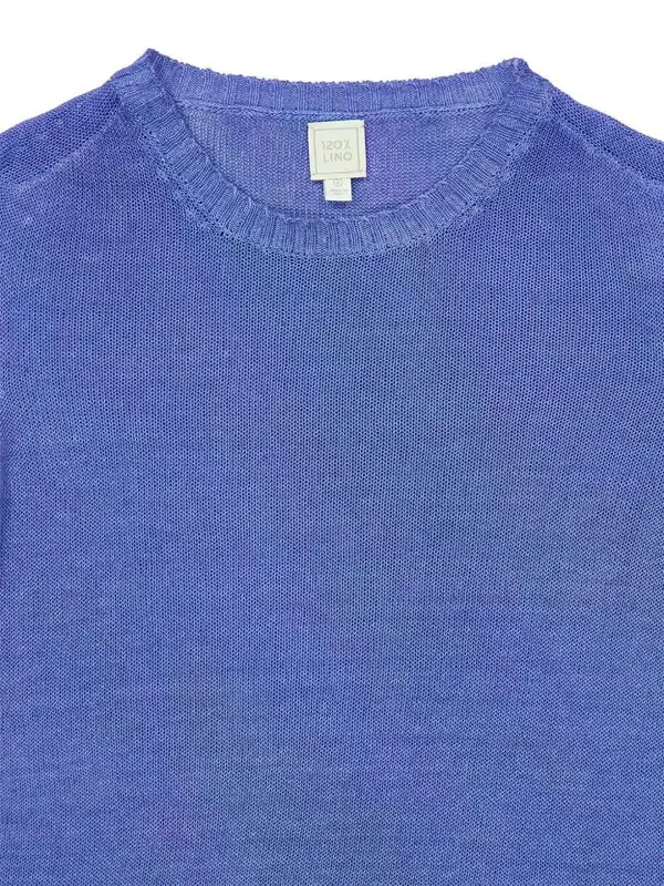 120% Lino Round Neck Long Sleeve Sweater - Blue