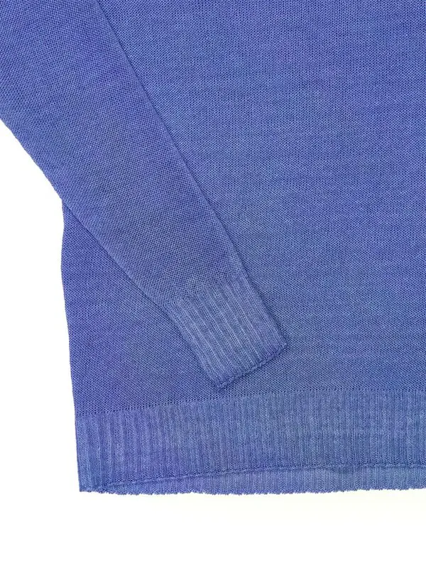 120% Lino Round Neck Long Sleeve Sweater - Blue