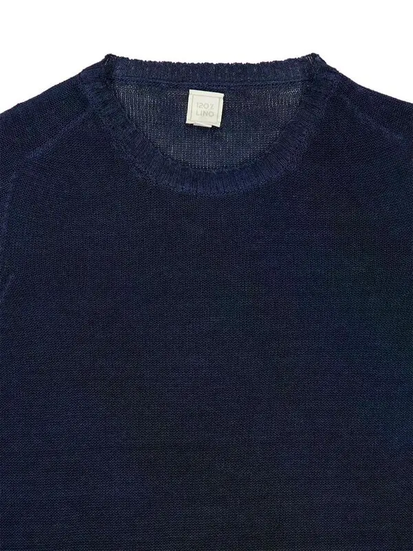 120% Lino Navy Crew Neck Long Sleeve Knitwear