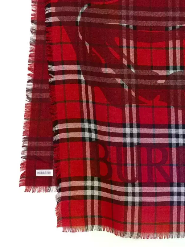 Burberry Plaid Fringed Scarf - Red