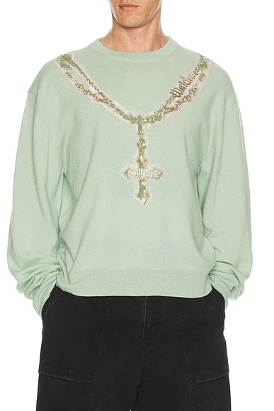 We11Done Pearl Logo Necklace Print Pullover