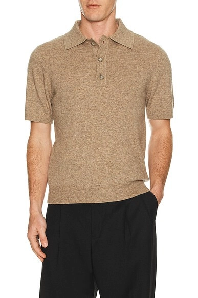 ENTIRE STUDIOS Short Sleeve Knit Polo - Camel