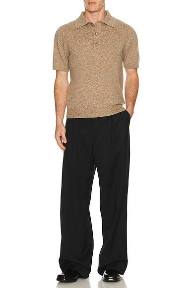 ENTIRE STUDIOS Short Sleeve Knit Polo - Camel