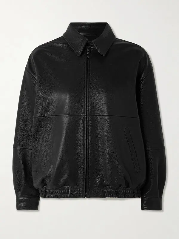 Nour Hammour Doran Paneled Textured Leather Bomber Jacket
