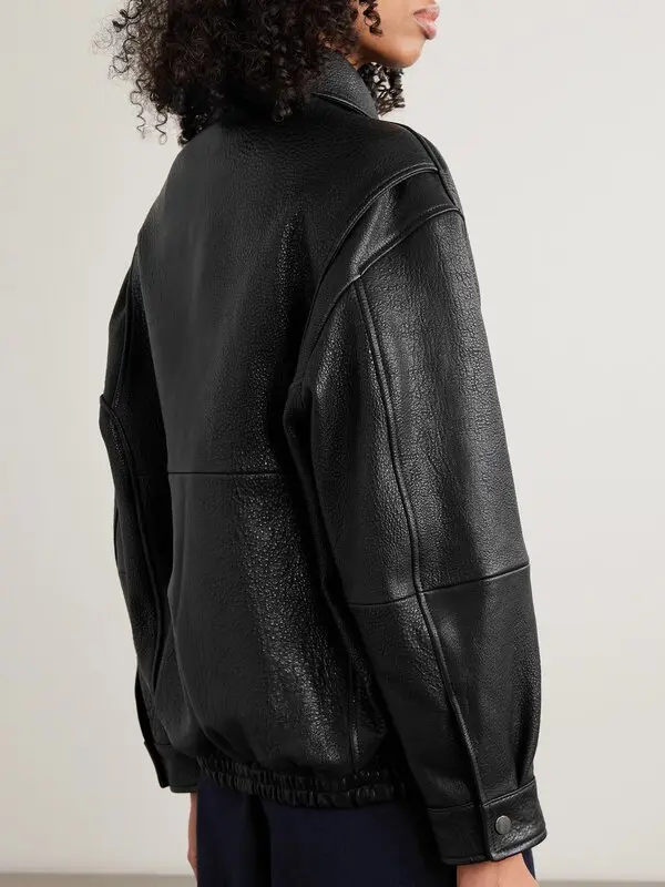 Nour Hammour Doran Paneled Textured Leather Bomber Jacket
