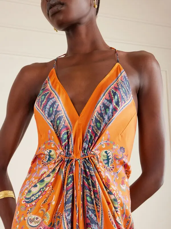 Etro Paisley-print Silk-twll Halterneck Maxi Dress - Orange
