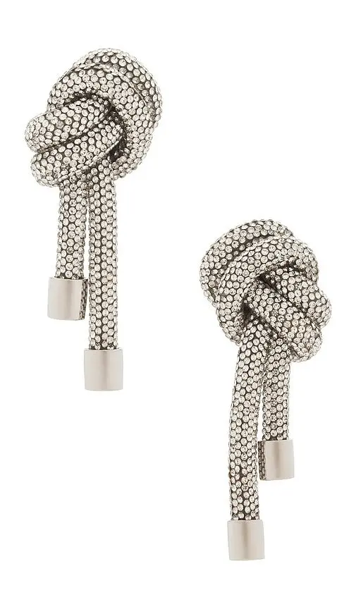 AREA Crystal Knot Dangle Earrings - Metallic Silver