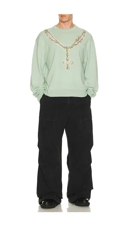We11Done Pearl Logo Necklace Print Pullover