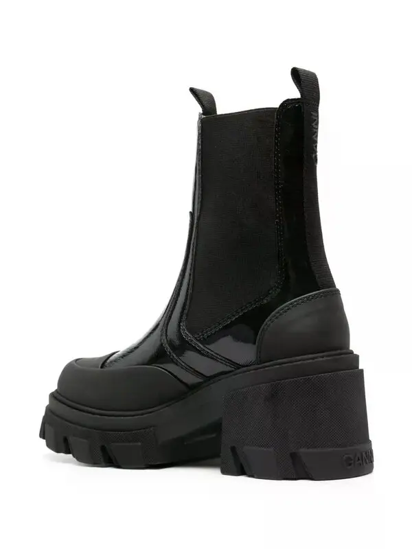 GANNI Patent Finish Chunky Block Heel Boots