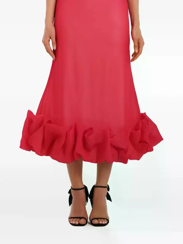 POST MERIDIEM Draped Bodice Sweetheart Neckline Flounced Hem Midi Dress