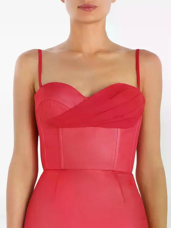 POST MERIDIEM Draped Bodice Sweetheart Neckline Flounced Hem Midi Dress