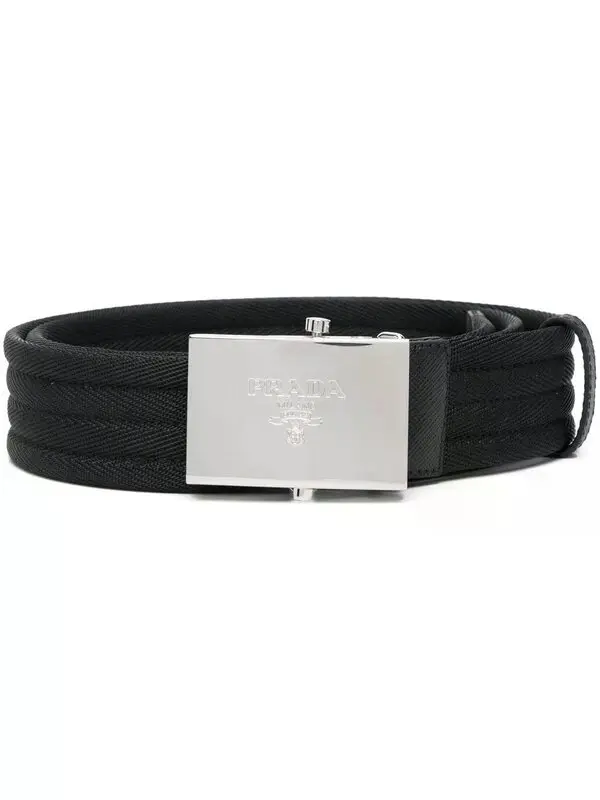 Prada Engraved-logo Woven Belt - Black