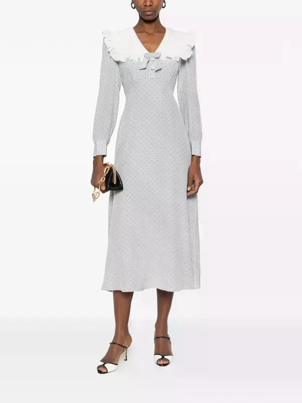 Alessandra Rich Ruffled Polka Dot Midi Dress - Grey