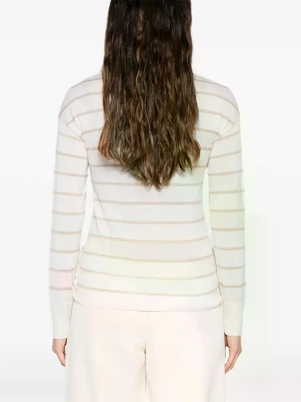 Max Mara Striped Round Neck Long Sleeve Top - Neutrals
