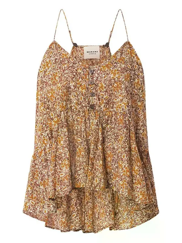 MARANT ETOILE Floral Print Spaghetti Strap Blouse - Brown