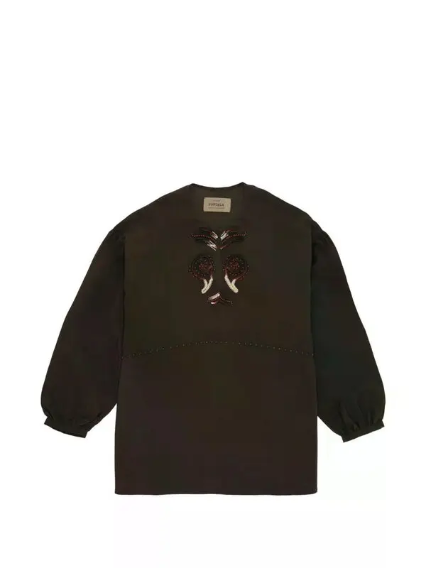FORTELA Embroidered Silk Blouse - Brown