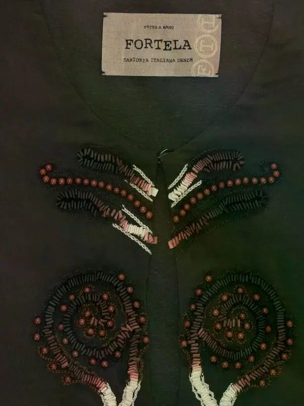 FORTELA Embroidered Silk Blouse - Brown