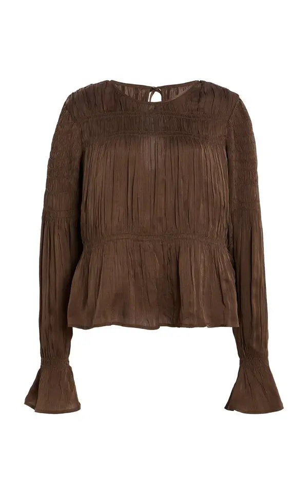 BY MALENE BIRGER Ovas Smocked Satin Top - Brown