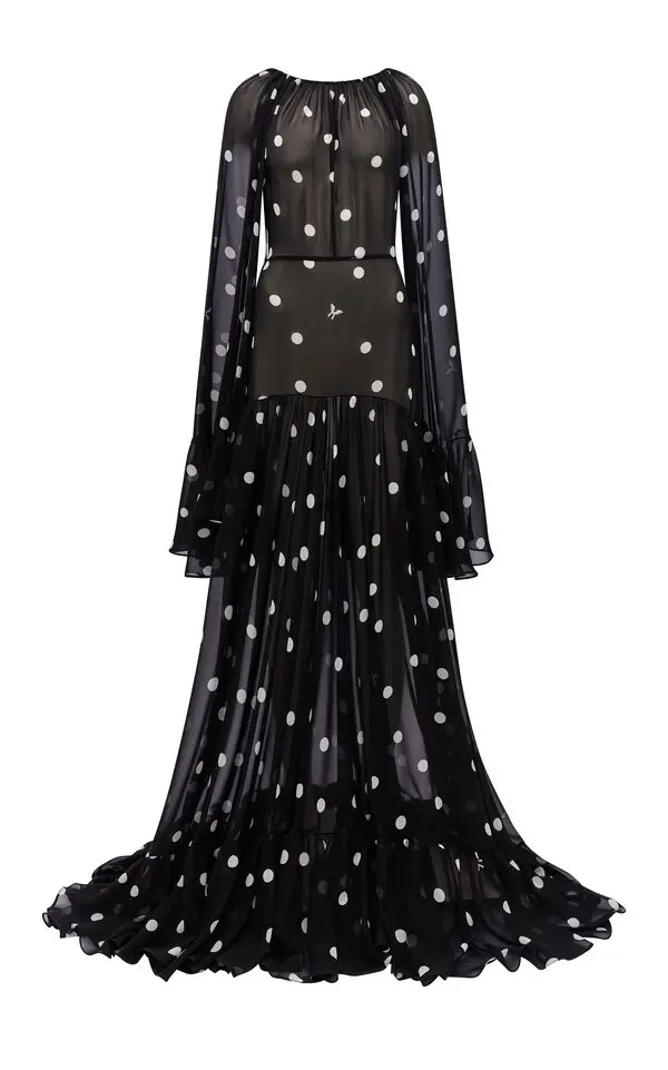 HARITHAND Steorra Polka-dot Flared-sleeve Maxi Dress - Multi