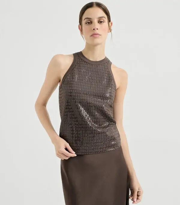 Brunello Cucinelli Embellished Stretch-cotton Tank Top