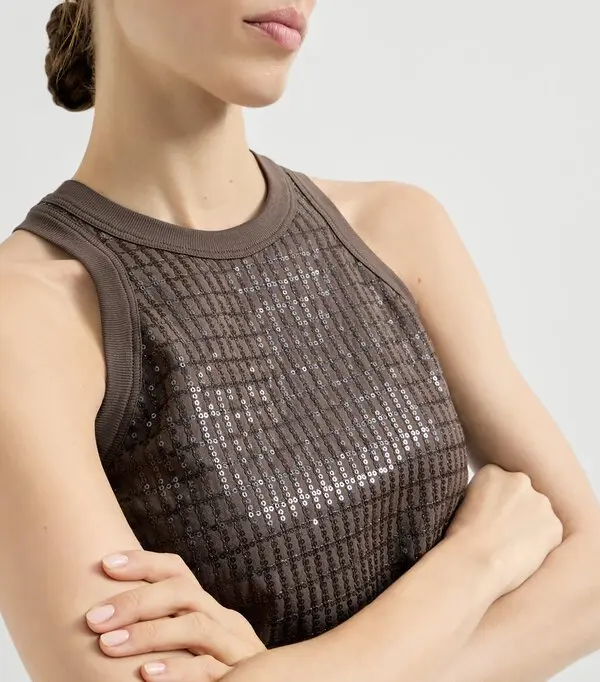 Brunello Cucinelli Embellished Stretch-cotton Tank Top