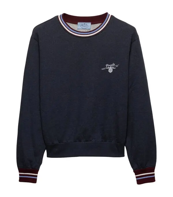 Prada Cotton Fleece Crewneck Sweatshirt With Logo - Blue
