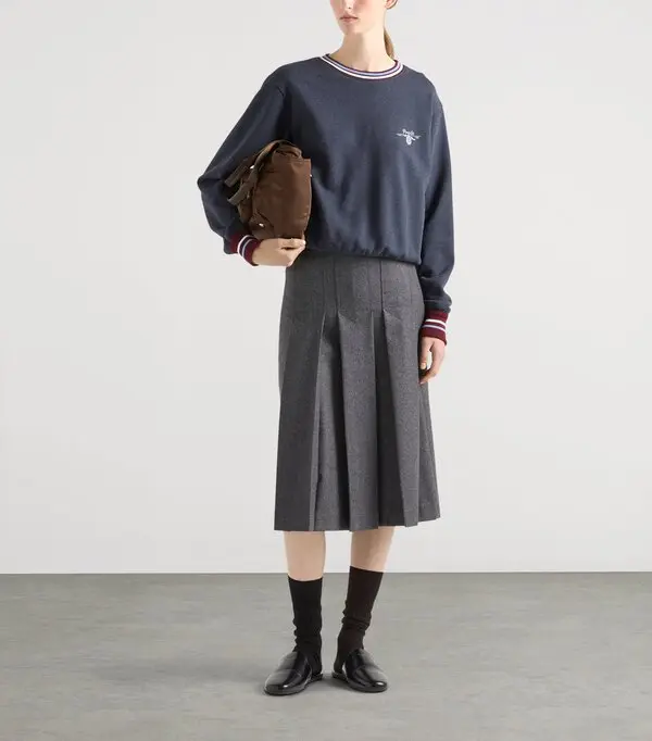 Prada Cotton Fleece Crewneck Sweatshirt With Logo - Blue