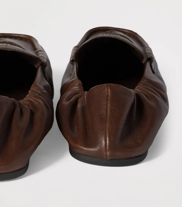Miu Miu Nappa Leather Ruched Loafers - Brown