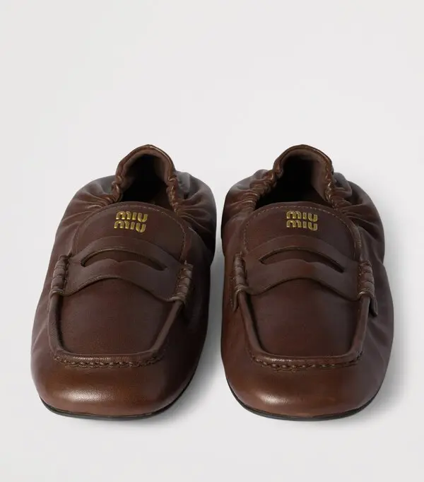 Miu Miu Nappa Leather Ruched Loafers - Brown