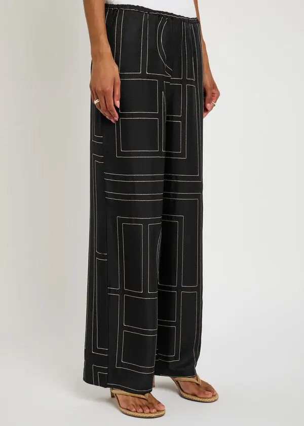 TOTEME Logo-embroidered Silk-satin Trousers - Black