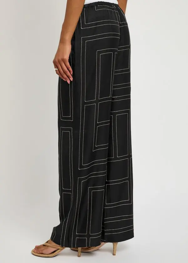 TOTEME Logo-embroidered Silk-satin Trousers - Black