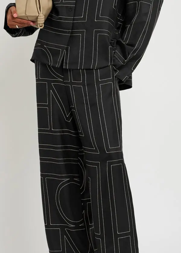 TOTEME Logo-embroidered Silk-satin Trousers - Black