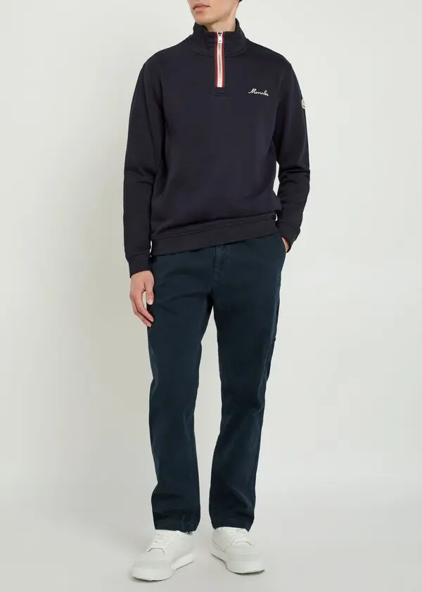 Moncler Logo-embroidered Cotton-blend Sweatshirt - Navy