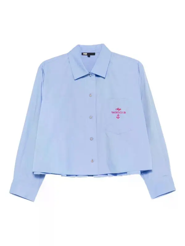 Maje Cropped Cotton Blend Shirt With Embroidered Pocket