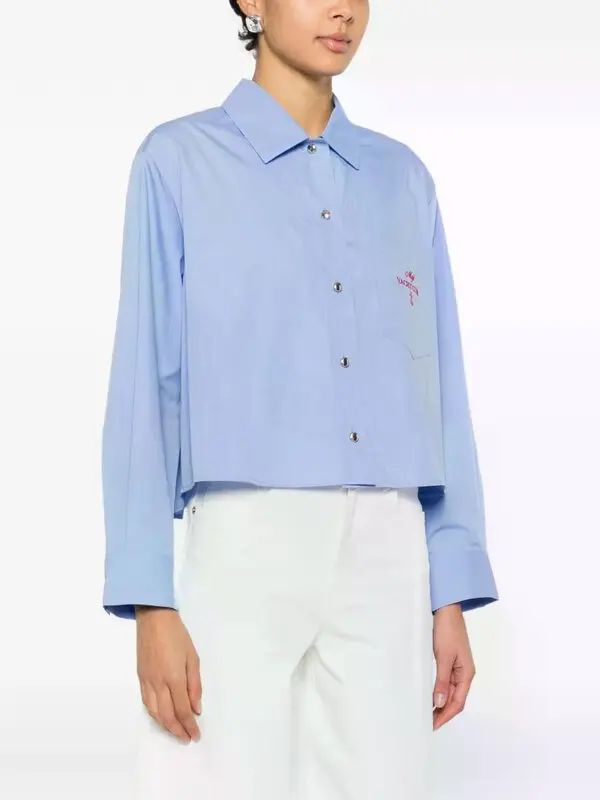 Maje Cropped Cotton Blend Shirt With Embroidered Pocket