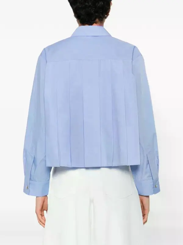 Maje Cropped Cotton Blend Shirt With Embroidered Pocket