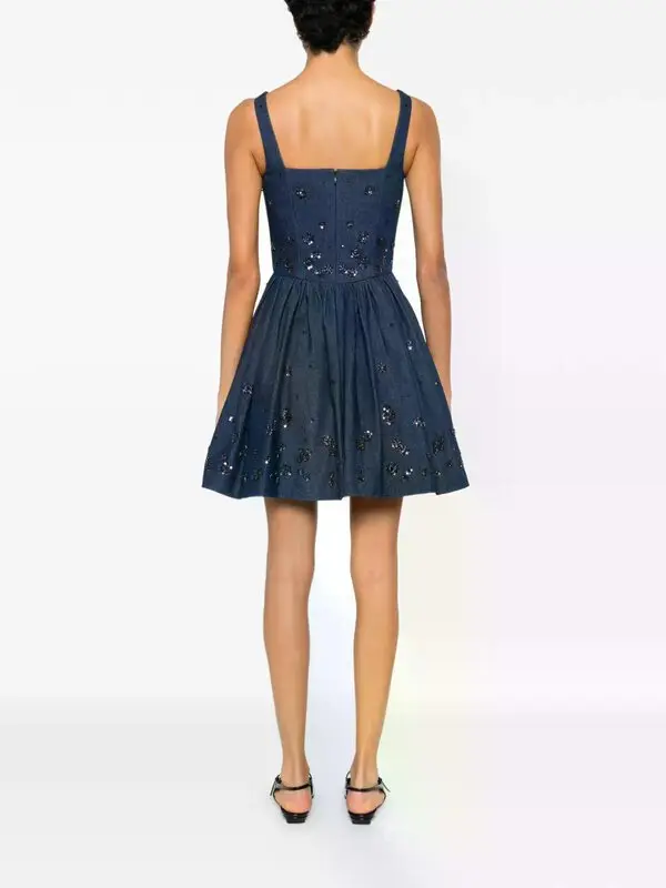 Maje Flared Embroidered Denim Mini Dress - Blue