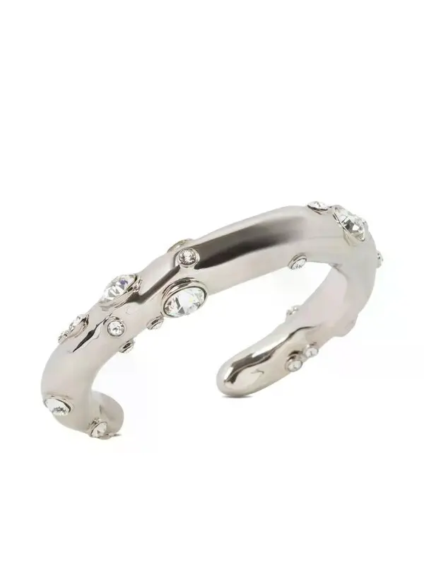 Dries Van Noten Crystal Embellished Open Cuff Bracelet - Silver