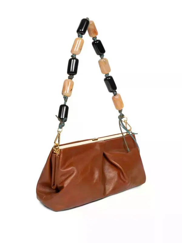 Dries Van Noten Pleated Beaded Leather Clutch