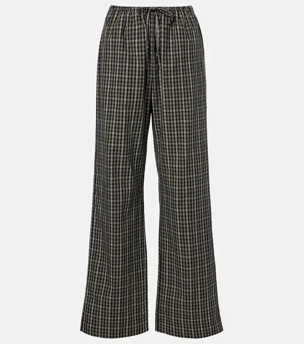 RÓHE Checked Cotton Wide-leg Trousers - Black